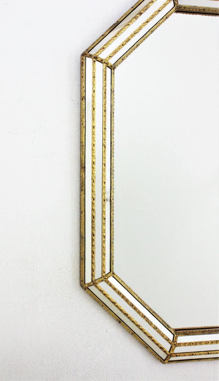 Octagonal Venetian Modern Mirror with Brass Details For Sale at 1stDibs