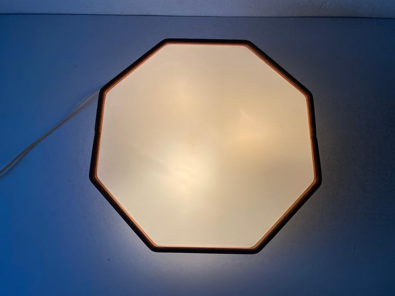 Octogonal Design Opal Glass Large Flush Mount with Teak Frame, 1960s ...