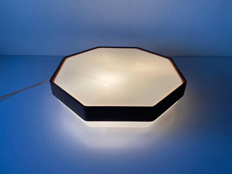 Octogonal Design Opal Glass Large Flush Mount with Teak Frame, 1960s ...