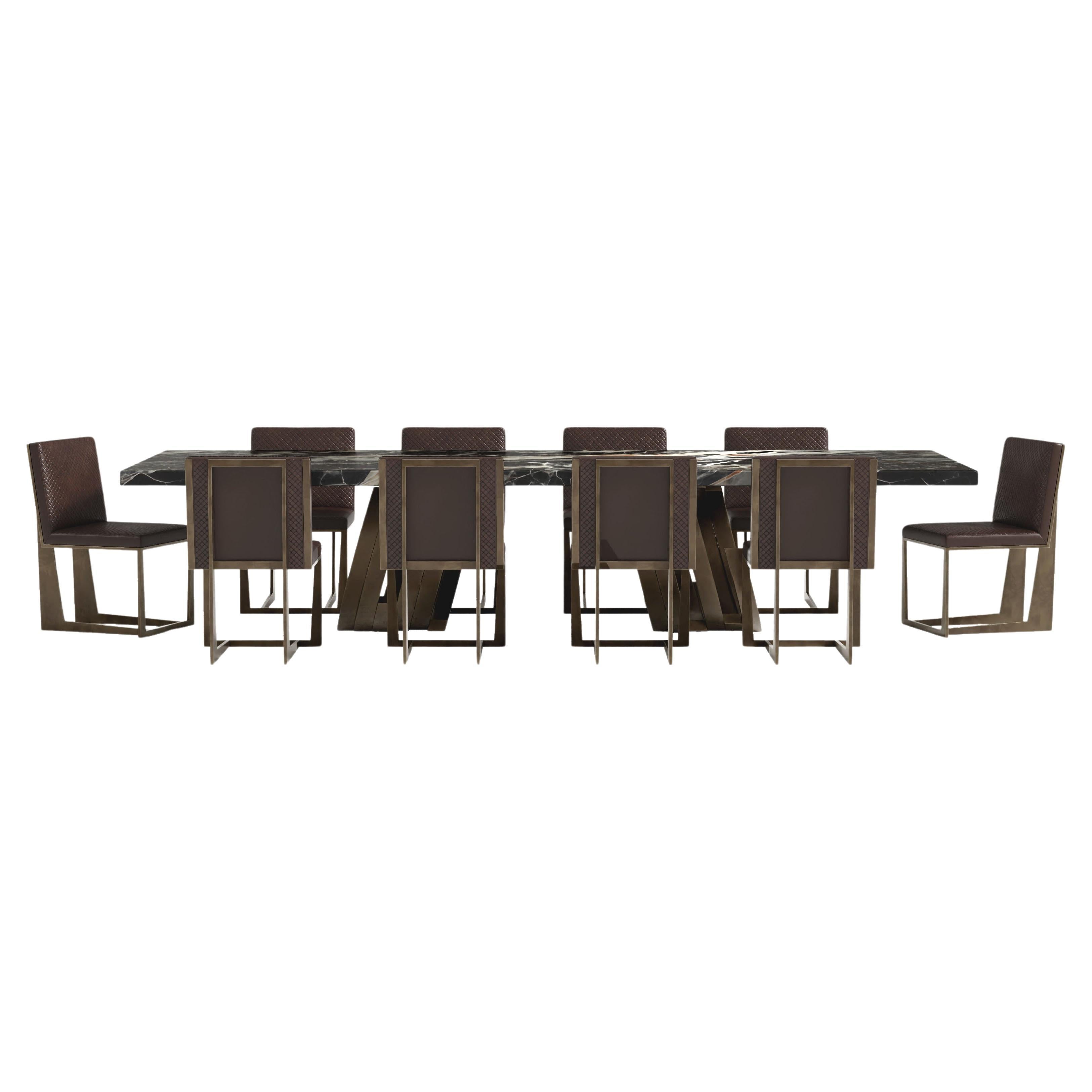 Oculus Dining Table Patina Bronze and Affilato Chair Patina Bronze ...