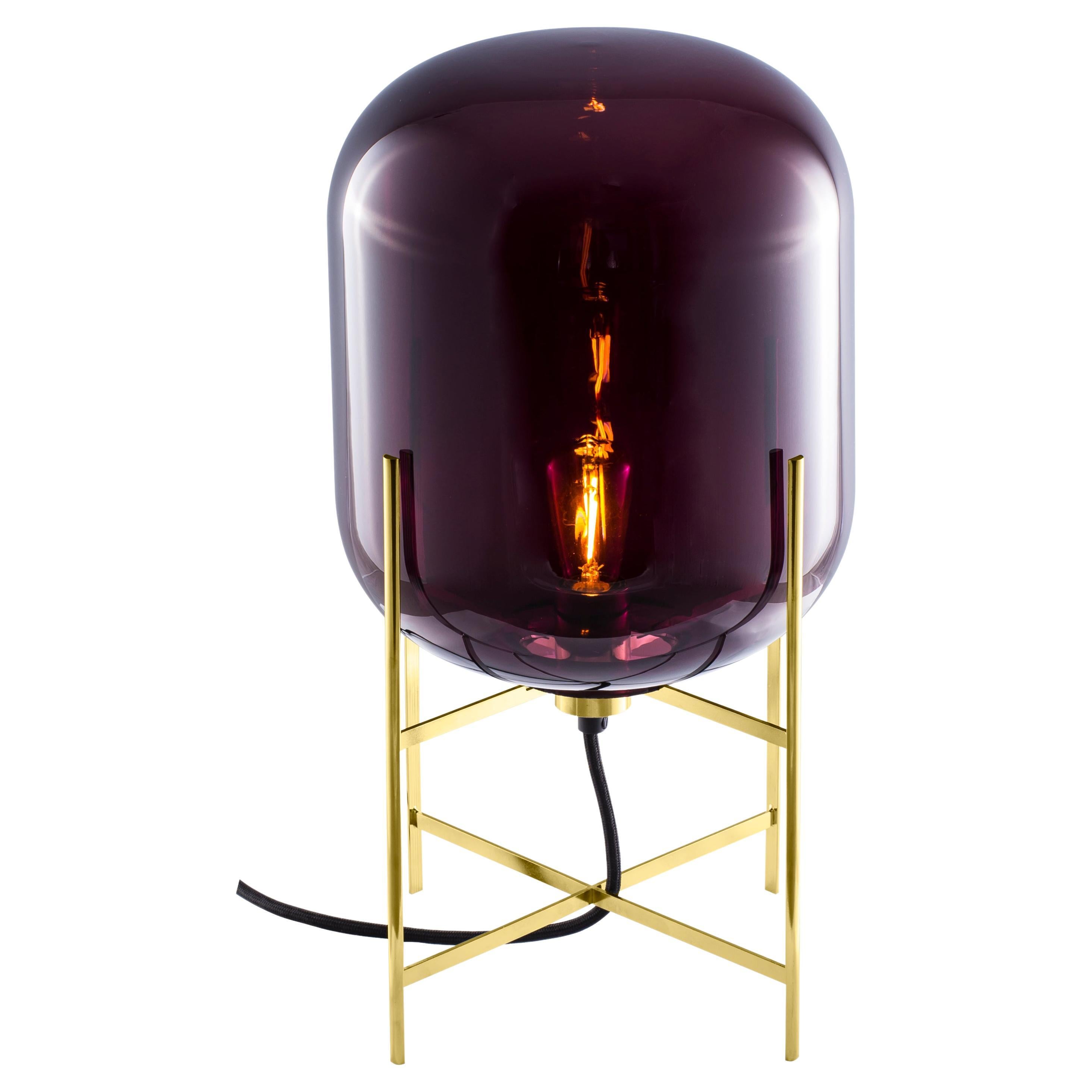 Oda Floor/Table Lamp, European, Minimalist, Aubergine, Brass Base ...