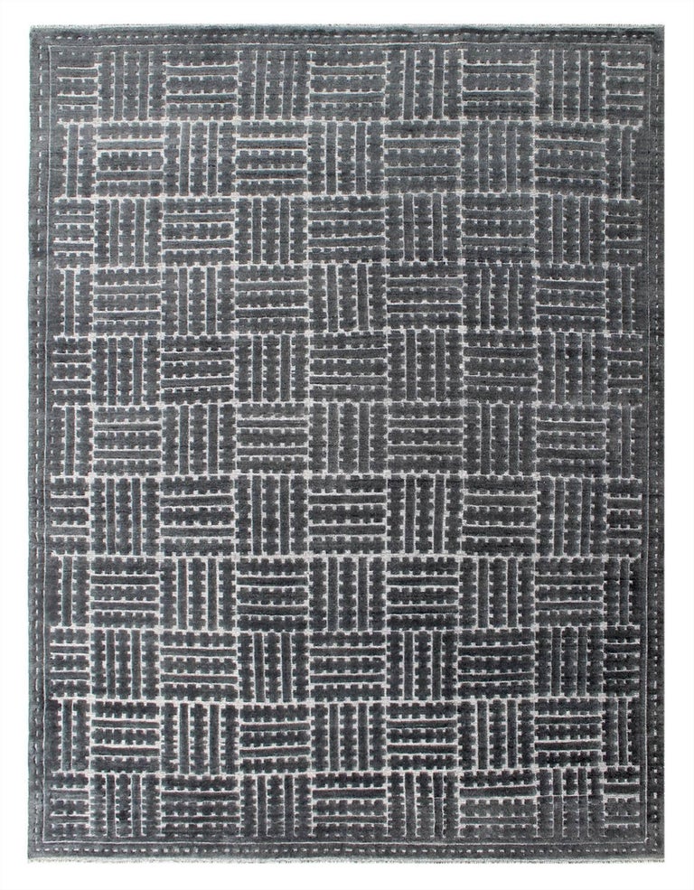 Odessa Charcoal Gray and Cream Geometric Contemporary Hand-Knotted Rug ...