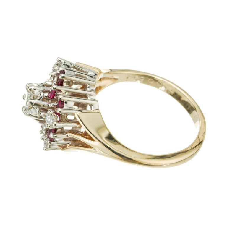 ODI .36 Carat Ruby Diamond Yellow White Gold Cluster Cocktail Ring For ...