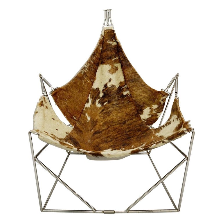 Odile Mir Lounge Chair with Cowskin Seat, France, 1972 at 1stDibs