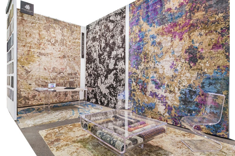 Taupe Rose Lime Wool and Silk Hand-knotted Organic Abstract Rug in ...