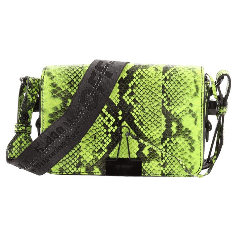 Off White Binder Clip Flap Bag Python Embossed Leather Small at 1stDibs