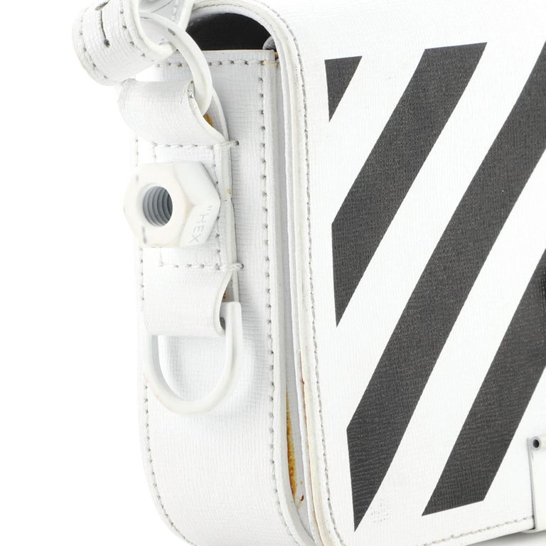 Off White Binder Clip Flap Bag Striped Leather Small For Sale at 1stDibs