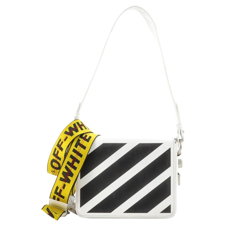 Off White Binder Clip Flap Bag Striped Leather Small For Sale at 1stDibs
