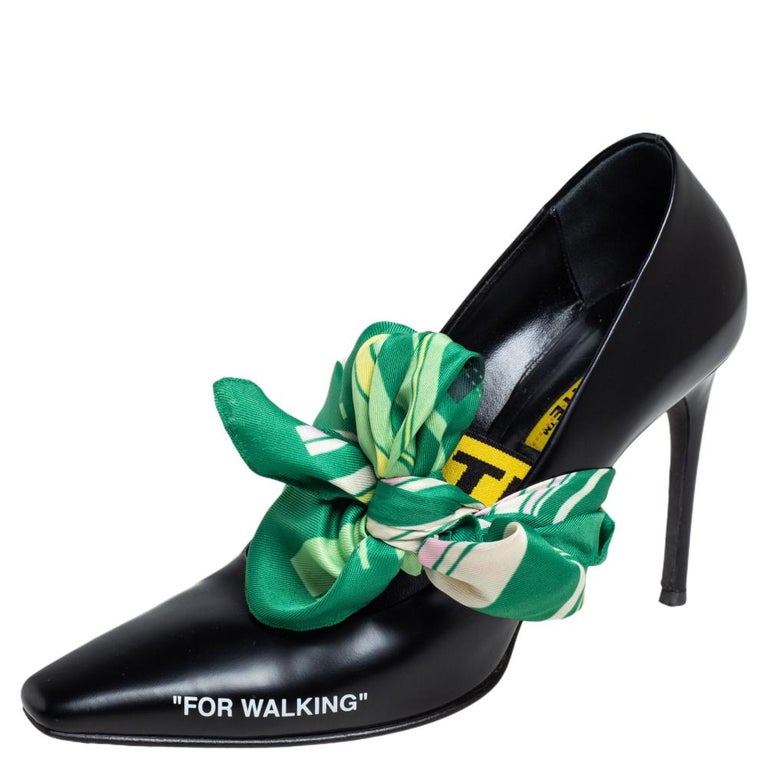 Off-White Black Leather Mary Jane Pointed Toe Pumps Size 40 at 1stDibs