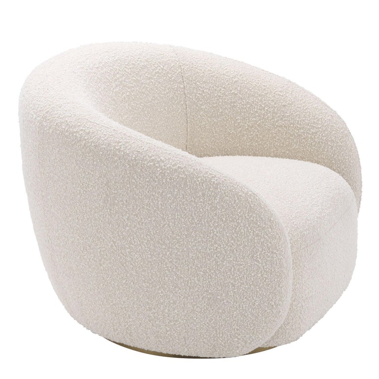 off White Bouclé Fabric with Brass Finishes Swivel Armchair For Sale at ...