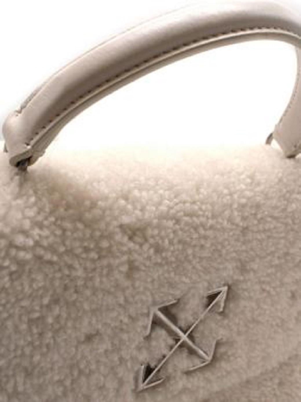 Off White Jitney 2.8 Cream Shearling Top Handle Bag For Sale at 1stDibs
