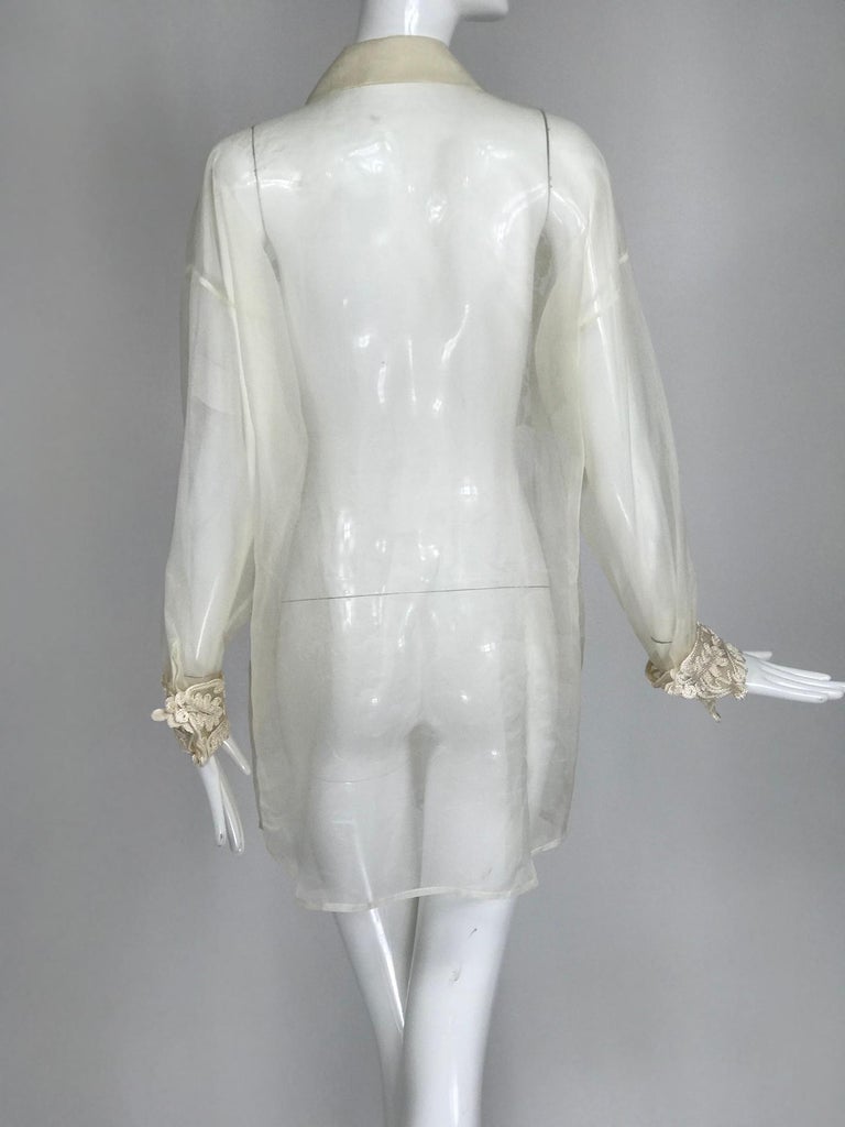 Off White Sheer Silk Organza Passementerie Long Sleeve Tunic Blouse For ...
