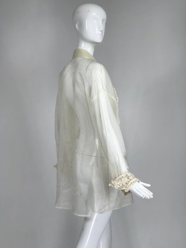 Off White Sheer Silk Organza Passementerie Long Sleeve Tunic Blouse For ...