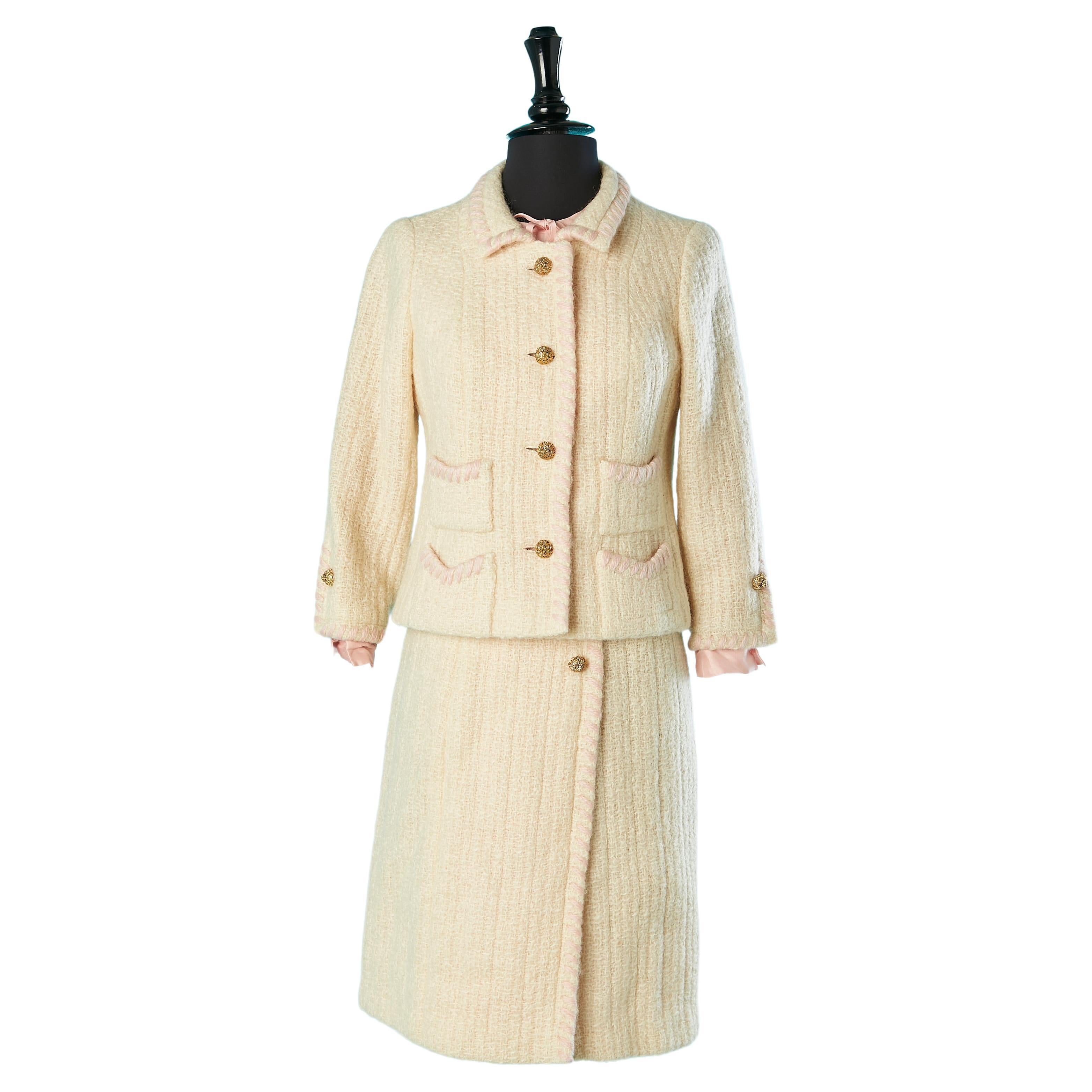 Off-white tweed and pale silk jacket and dress ensemble Chanel 1964 at ...