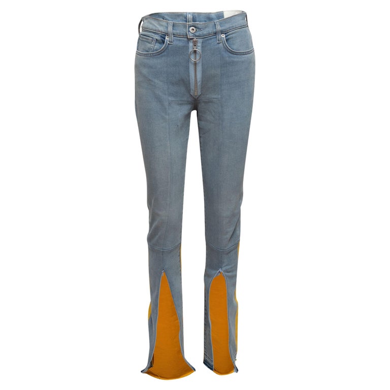 Off-White x Levi's Light Wash and Yellow Paneled Skinny Jeans For Sale ...