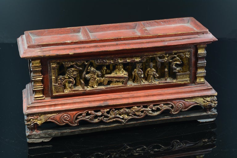 Offering Box "Chanab", Carved and Polychrome Wood, 19th Century at 1stDibs