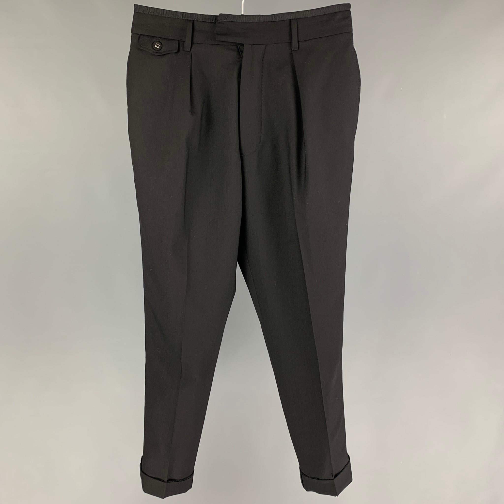 OFFICINE GENERALE Size 30 Black Wool Button Fly Dress Pants For Sale at ...