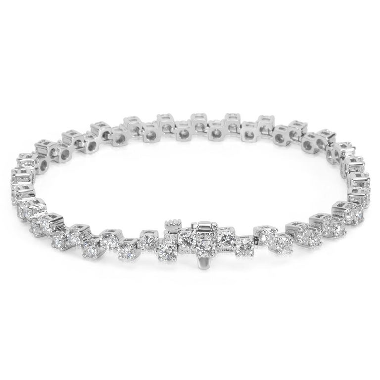 Offset Diamond Line Bracelet in 14 Karat White Gold 7.39 Carat For Sale ...