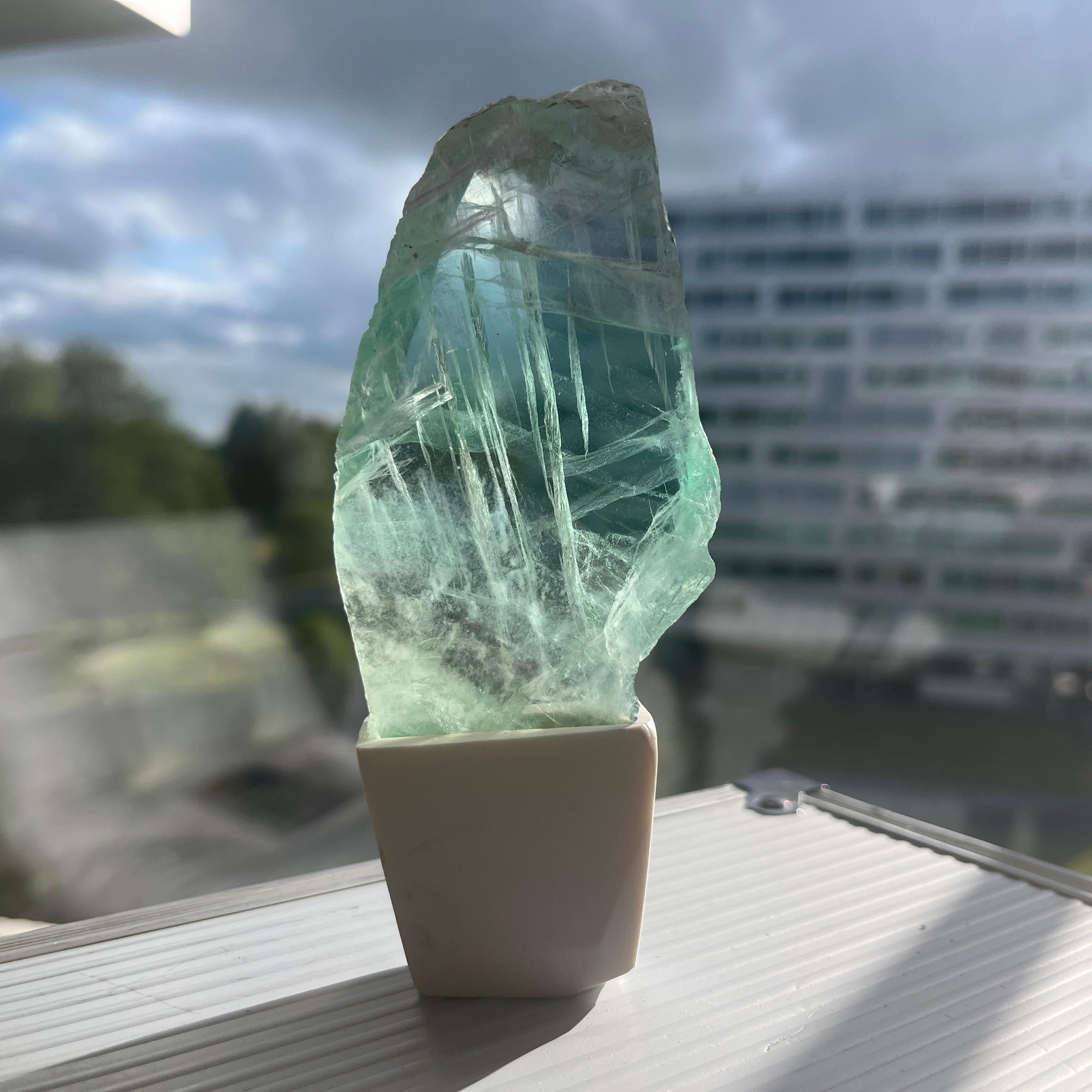 O’Gem Raw Green Fluorite Crystal White Ceramic Statement Pendant ...