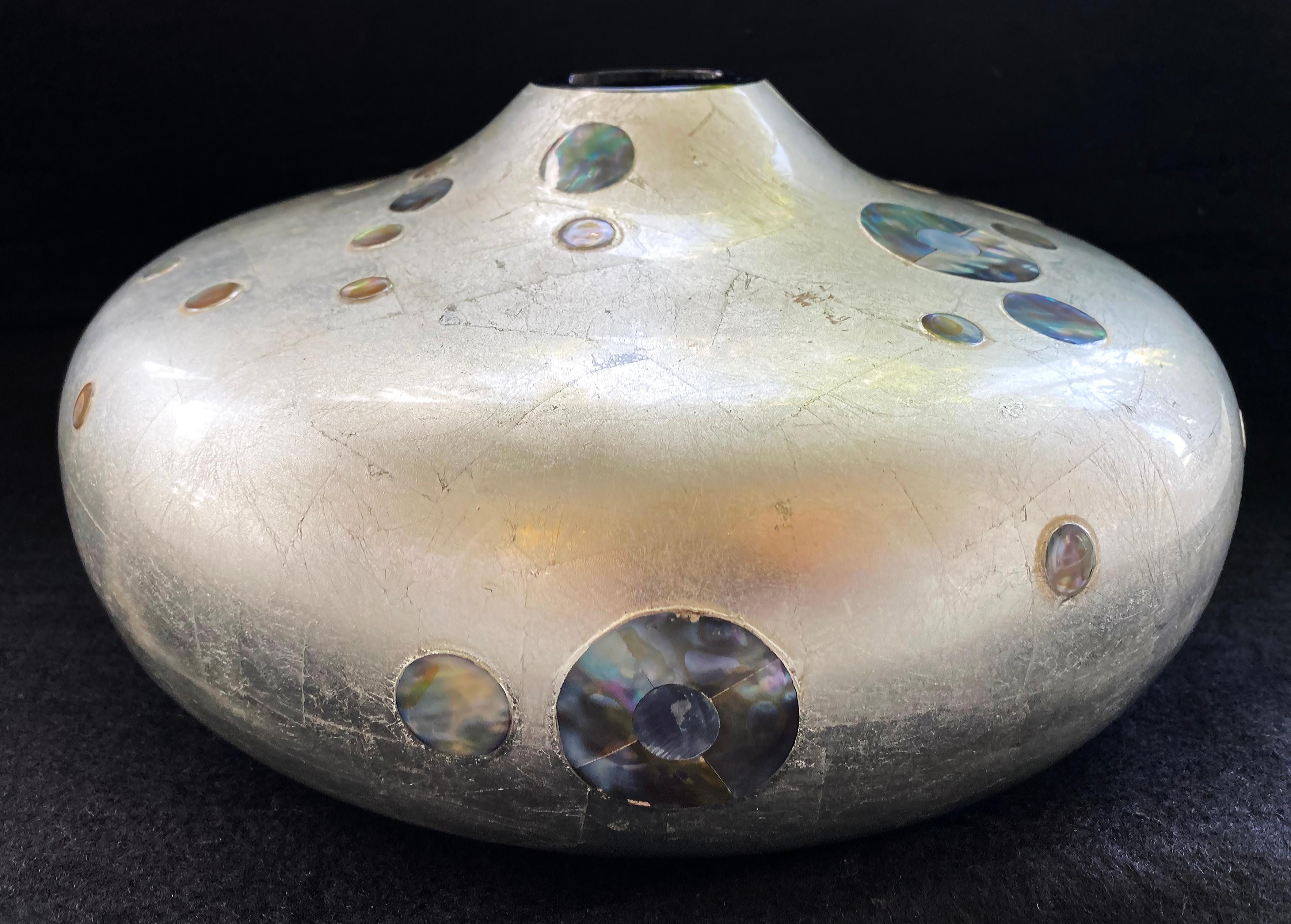 Oggetti Silver Leaf and Mother of Pearl Decorative Vessel For Sale at ...