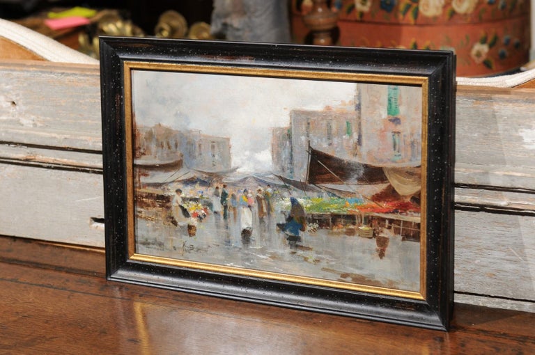 Oil on Board Painting of Naples Market, Oscar Ricciardi at 1stDibs