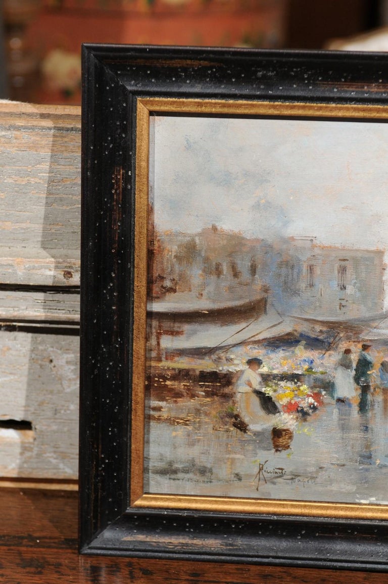 Oil on Board Painting of Naples Market, Oscar Ricciardi at 1stDibs