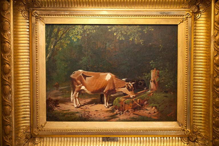 Oil on Canvas "Cow at a Water Trough," Henry Walcott Boss, Hudson River ...