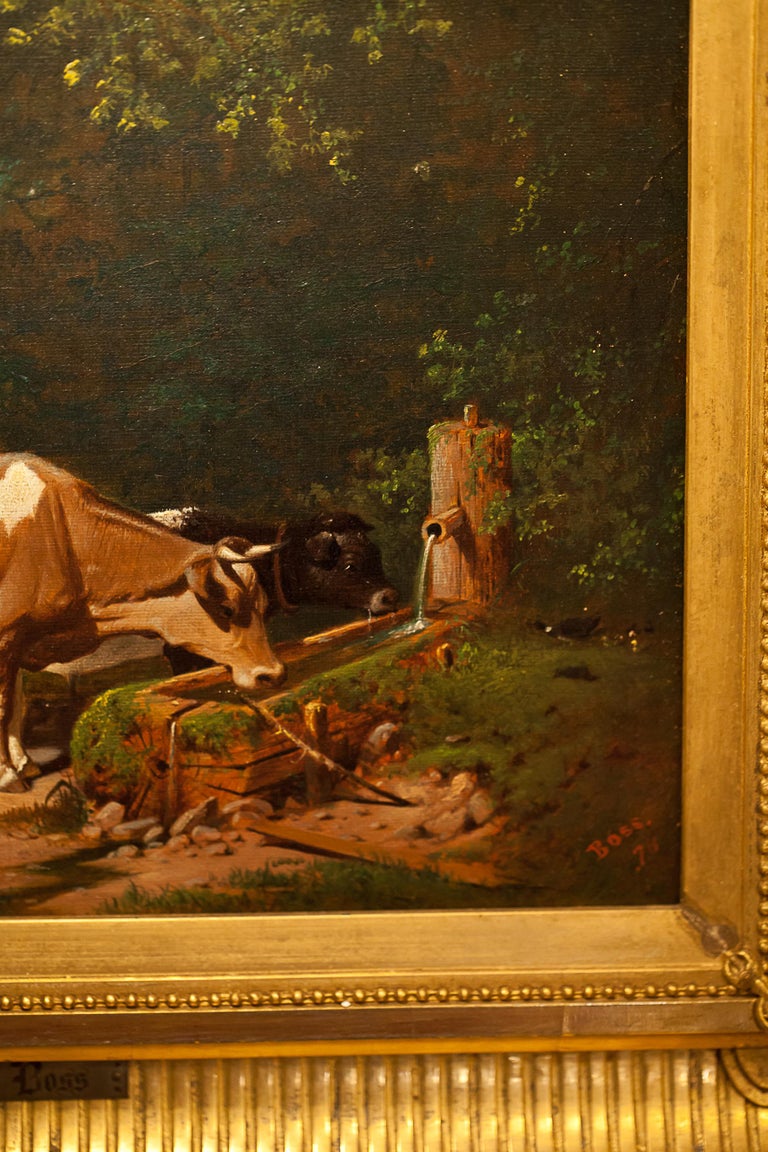 Oil on Canvas "Cow at a Water Trough," Henry Walcott Boss, Hudson River ...