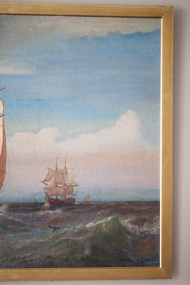 Oil on Canvas of a Regatta on a Choppy Sea, Julian O. Davidson, Dated ...