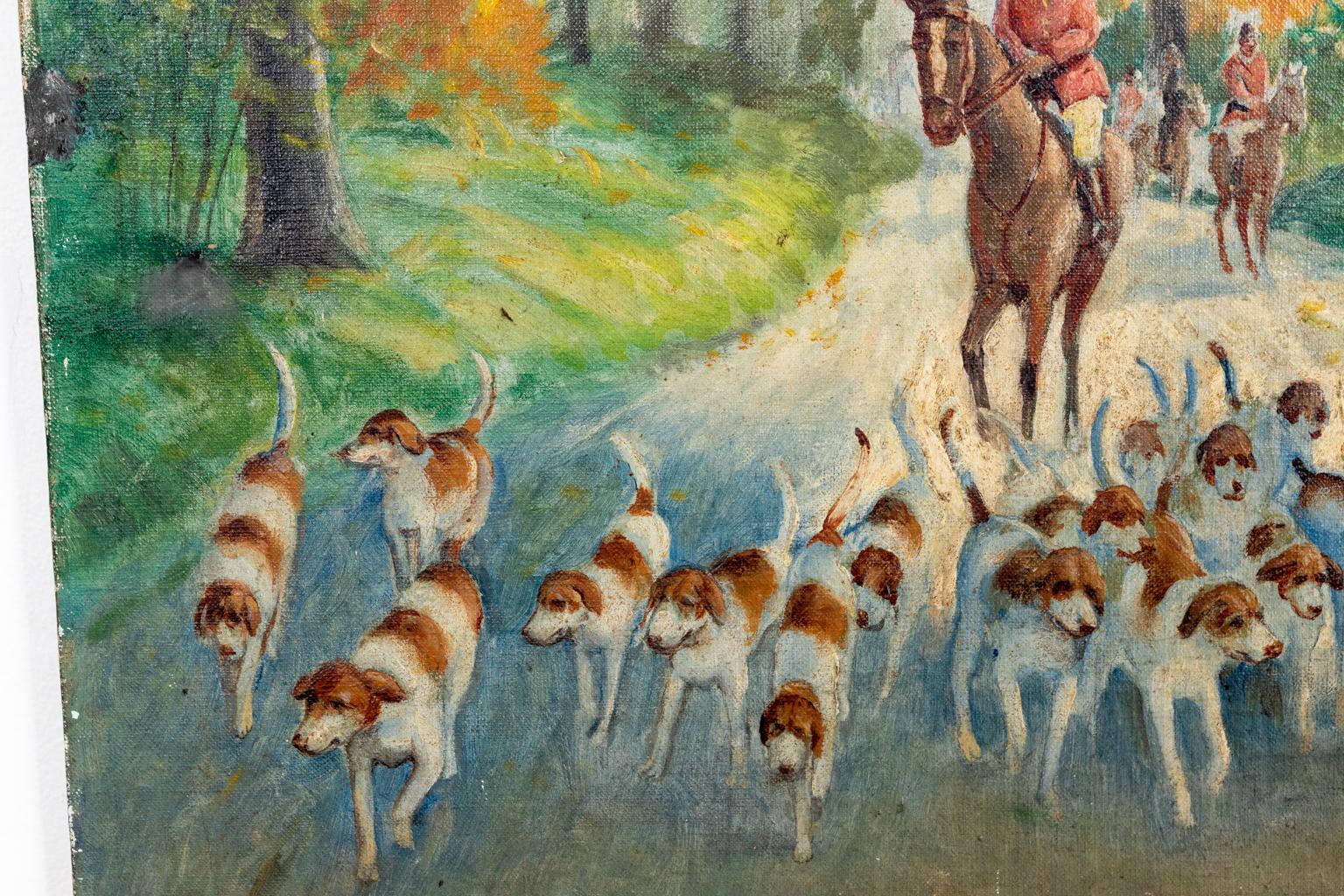 Oil on Canvas of Fox Hunt Scene For Sale at 1stDibs | fox hunt oil painting