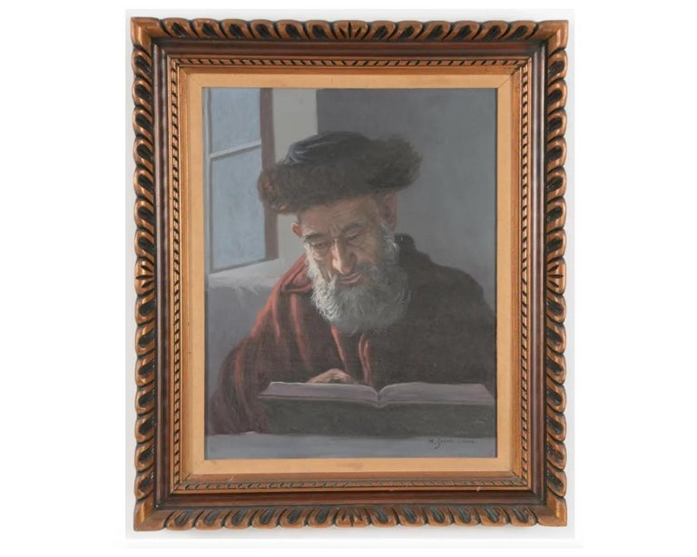 Oil on Canvas of Religious Rabbi Scholar Studying Painting Judaica ...