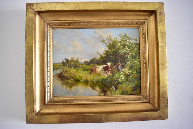 Oil on Canvas Painting by Charles Collins "Cattle by a Stream" 1897 ...