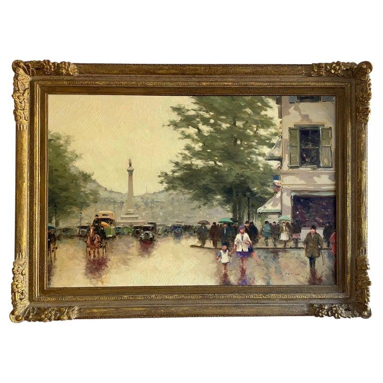 Oil on Canvas Parisian Street Scene by Andre Gisson For Sale at 1stDibs