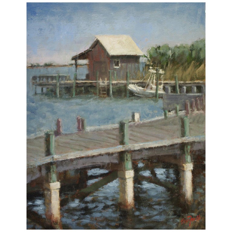 Oil on Canvas "Pier to the Boathouse" by Sue Foell For Sale at 1stDibs