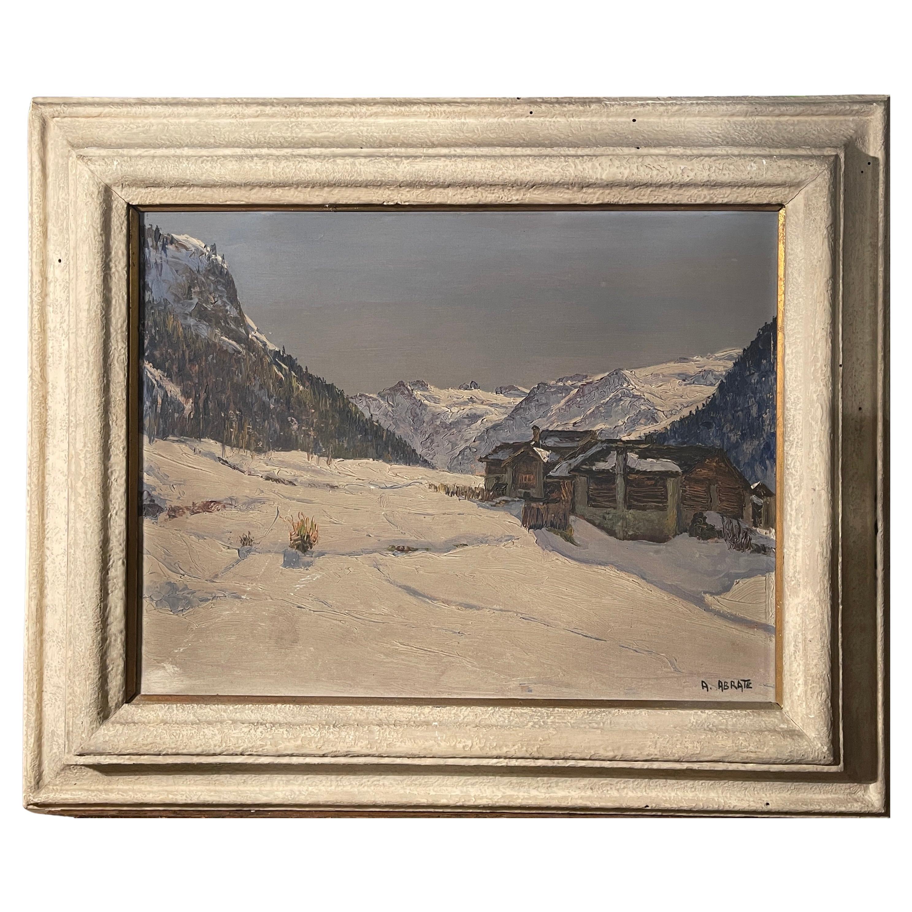Oil on panel, landscape: snowfall, Angelo Abrate, 20th century For Sale ...