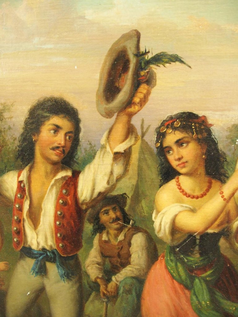 Oil on Panel Painting ‘Gypsies Dancing’ For Sale at 1stDibs