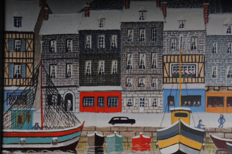 Oil Painting by André Bouquet Harbor in Winter For Sale at 1stDibs