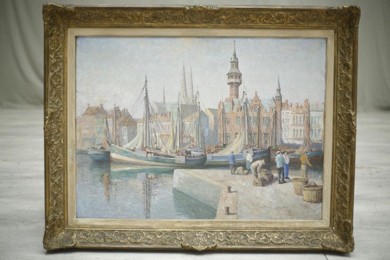 Oil Painting by Arthur Bateman, Harbour in Ostend at 1stDibs