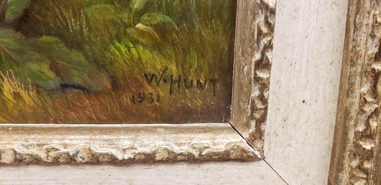 Oil Painting by Walter Hunt "Girl Feeding Calf in Meadow" 1931 For Sale ...