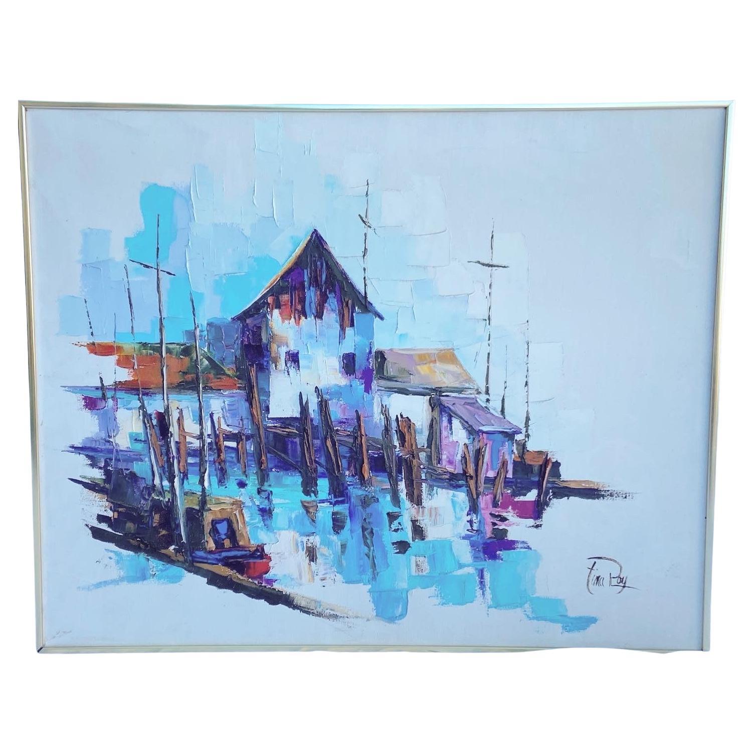 Oil Painting Depicting Boat House Signed by Tina Pay For Sale at 1stDibs