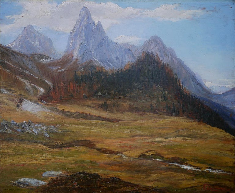 Peinture à l'huile, Dolomites, « Monte Tuglia », Marcelliano Canciani ...