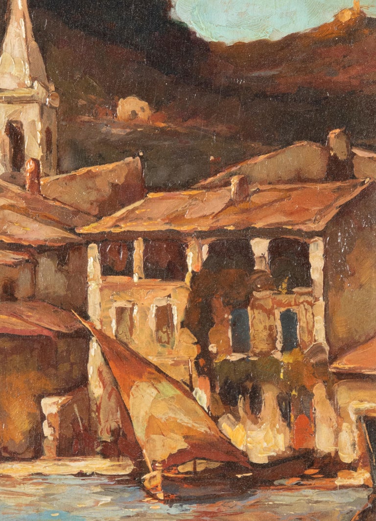 Oil Painting from 1937 Harbor View by Carles Bisschops, Oil on Panel ...