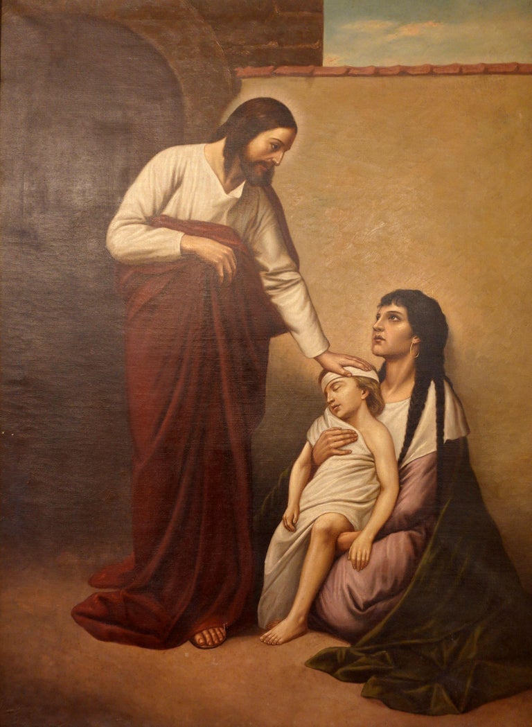 Large Oil Painting, "Jesus Heals the Ill Child", Unsigned For Sale at ...