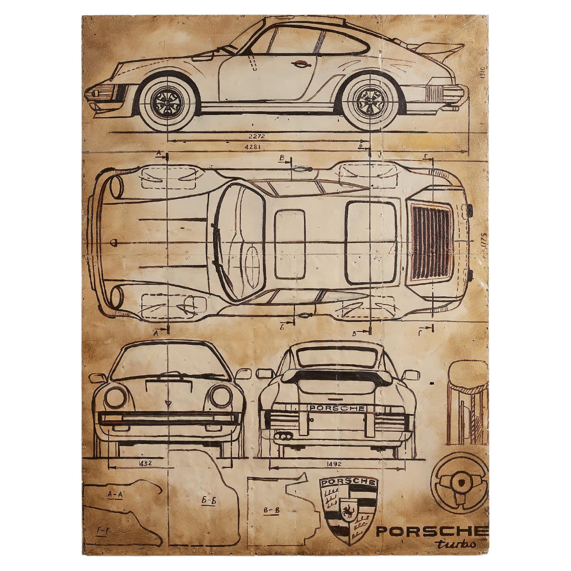 Oil Painting "Plan Porsche I" by Collective BAP For Sale at 1stDibs
