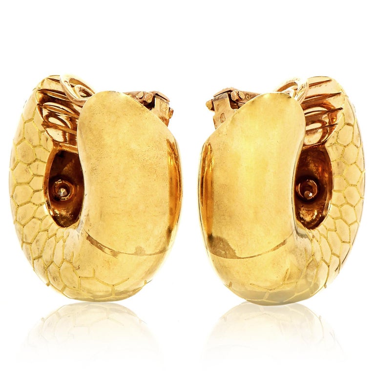 O.J. Perrin Diamond 18k Yellow Gold Scales French Hoop Earrings For ...