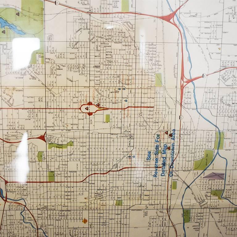 Oklahoma City Map in Large Frame, 1977 For Sale at 1stDibs
