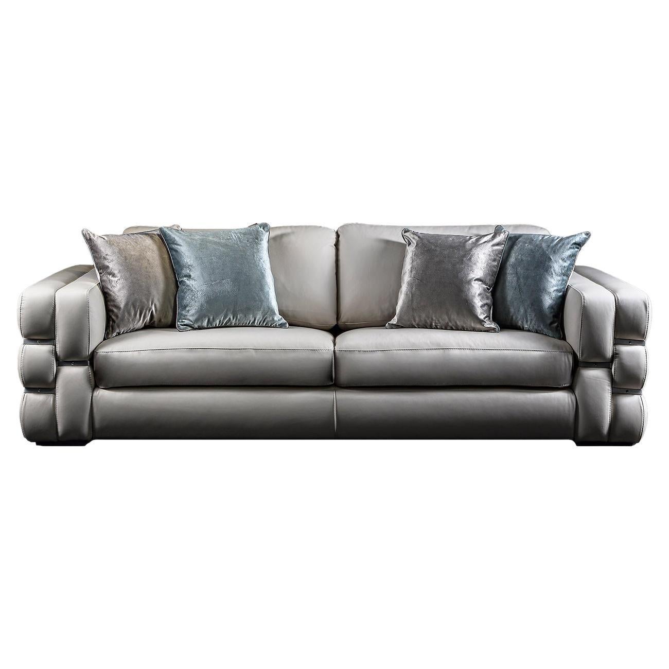 Ola Gray Leather Sofa Cosmopolitan Collection For Sale at 1stDibs