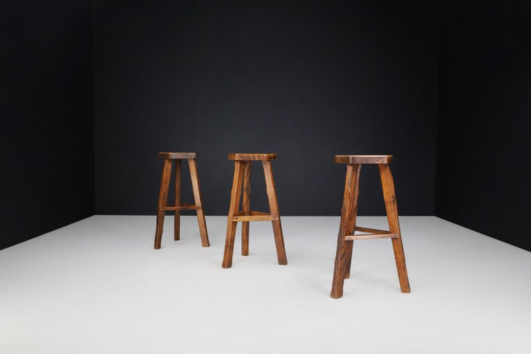 Olavi Hänninen Brutalist Elm Wood Bar Stools, Finland, 1960s For Sale ...