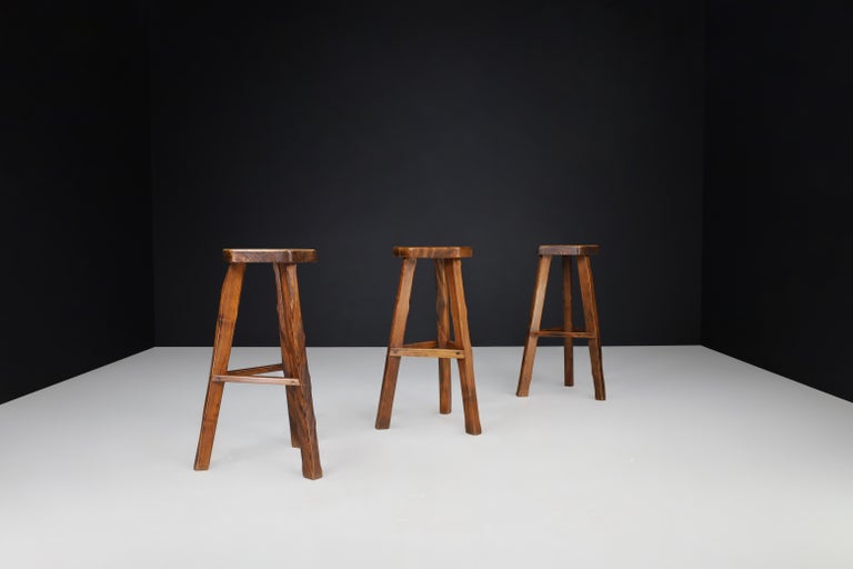 Olavi Hänninen Brutalist Elm Wood Bar Stools, Finland, 1960s For Sale ...