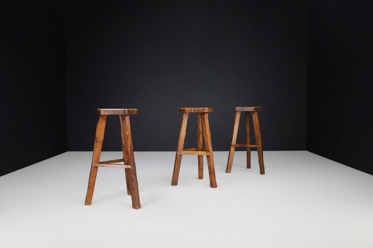 Olavi Hänninen Brutalist Elm Wood Bar Stools, Finland, 1960s For Sale ...